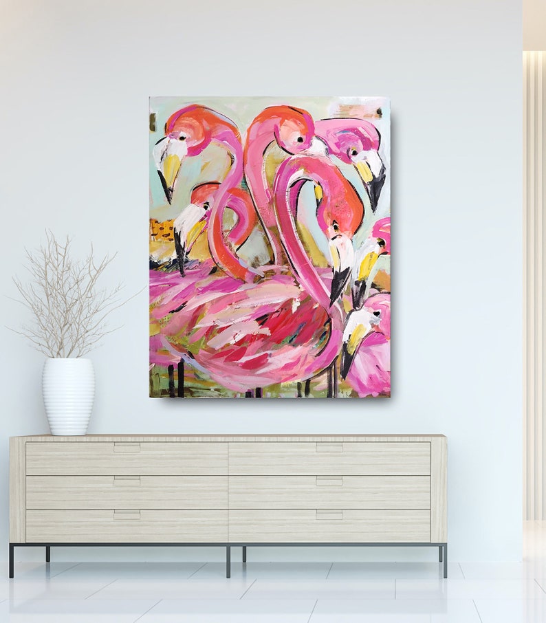 PRINT on Paper or Canvas flamingos Abstract - Etsy
