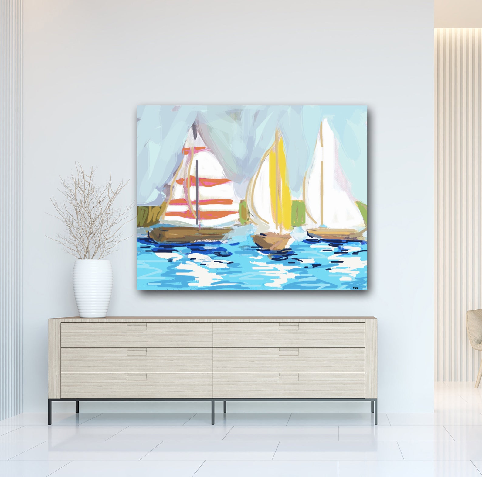 Sailboats PRINT on Paper or Canvas sailing | Etsy
