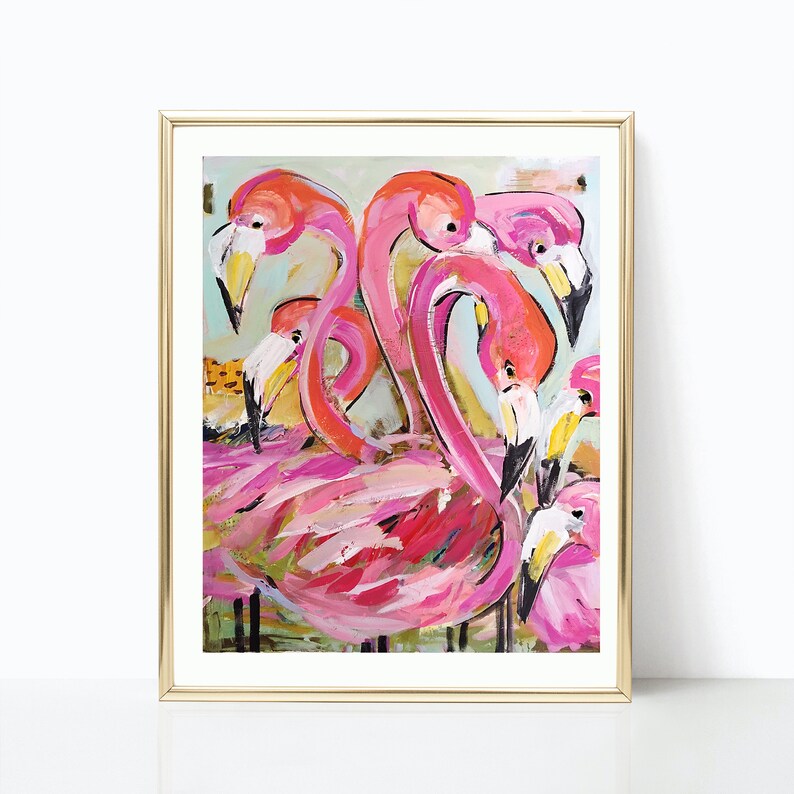 PRINT on Paper or Canvas flamingos Abstract - Etsy