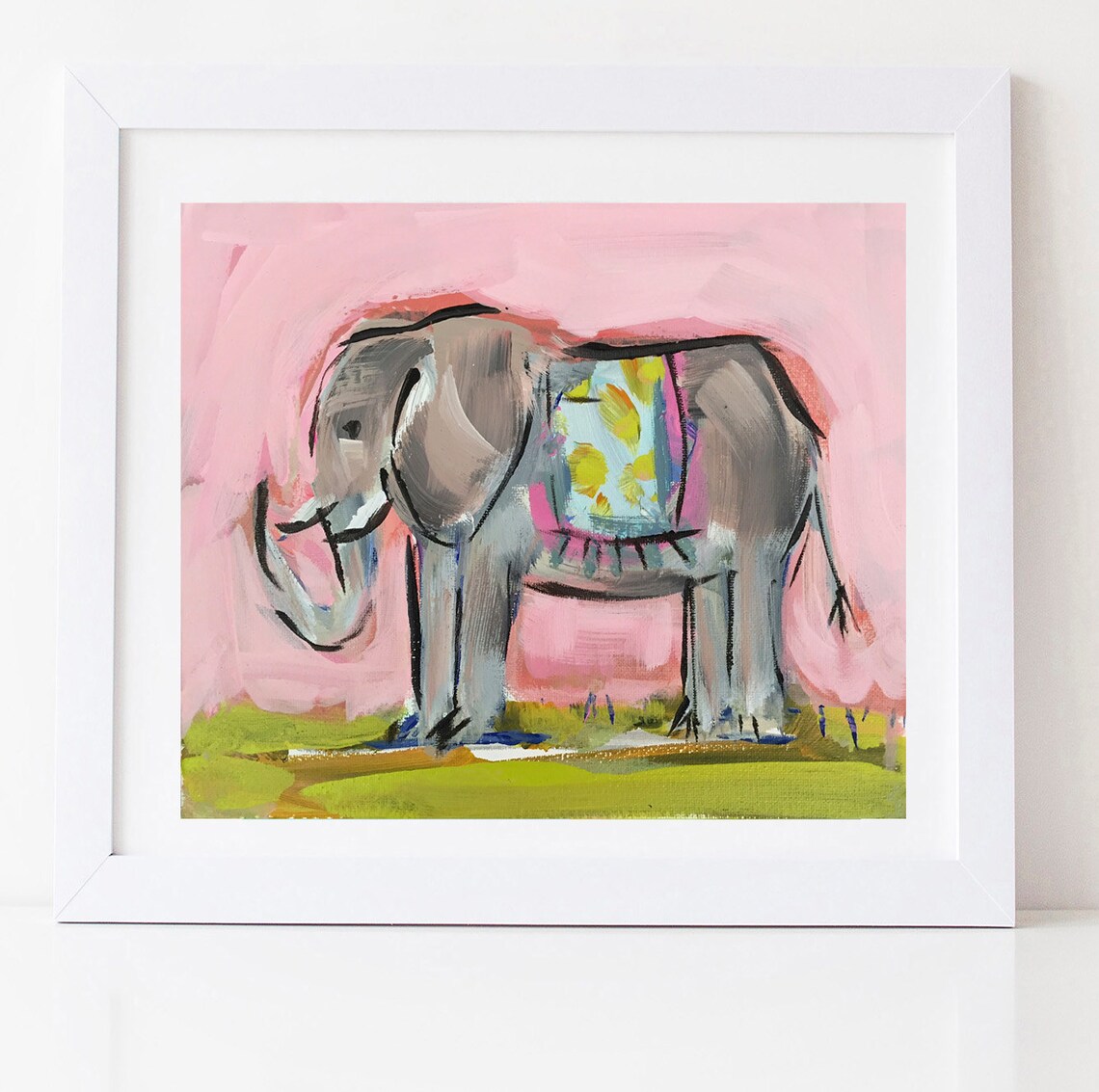 PRINT on Paper or Canvas elephant on Pink - Etsy