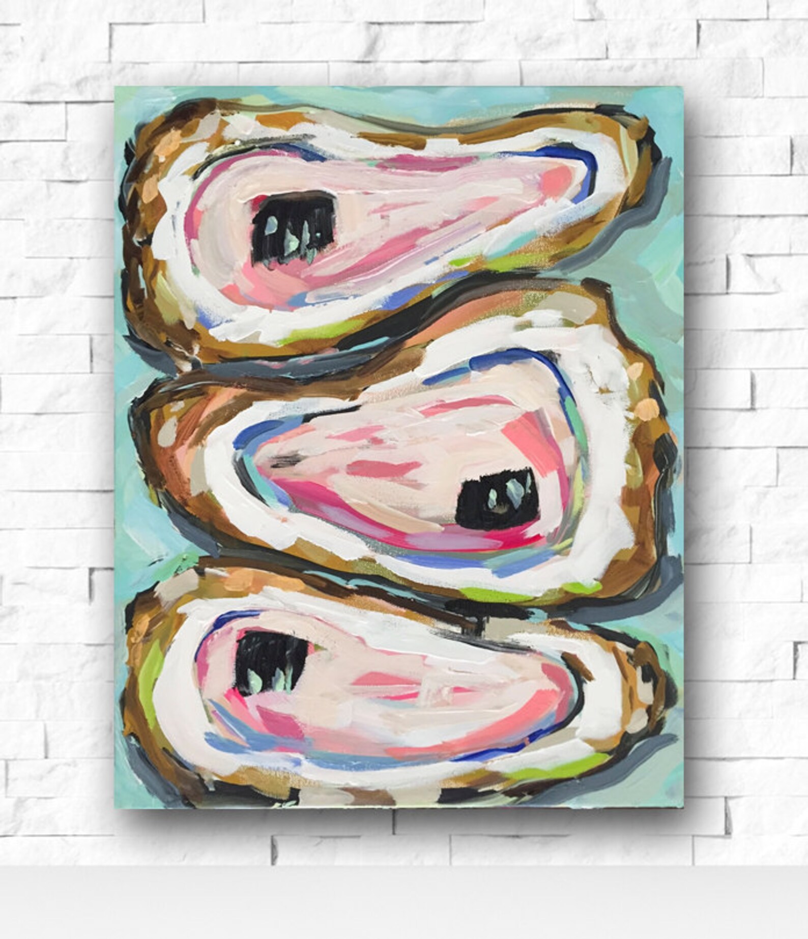 PRINT on Paper or Canvas oyster Shells on Aqua - Etsy