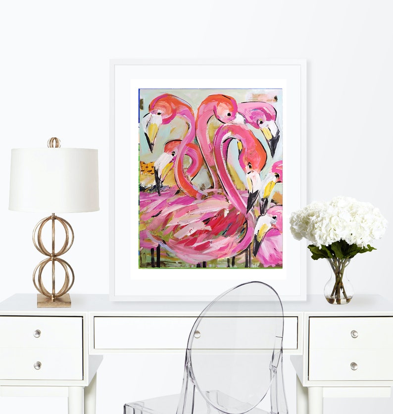 PRINT on Paper or Canvas flamingos Abstract - Etsy
