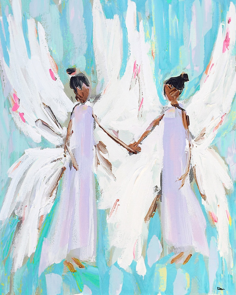 PRINT on Paper or Canvas guardian Angel on Blue - Etsy