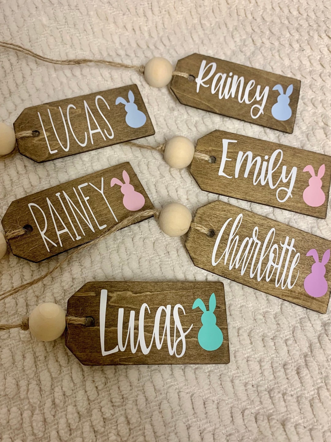 Easter Name Tags, Personalized Easter Basket, Beaded Wooden Name Tag ...