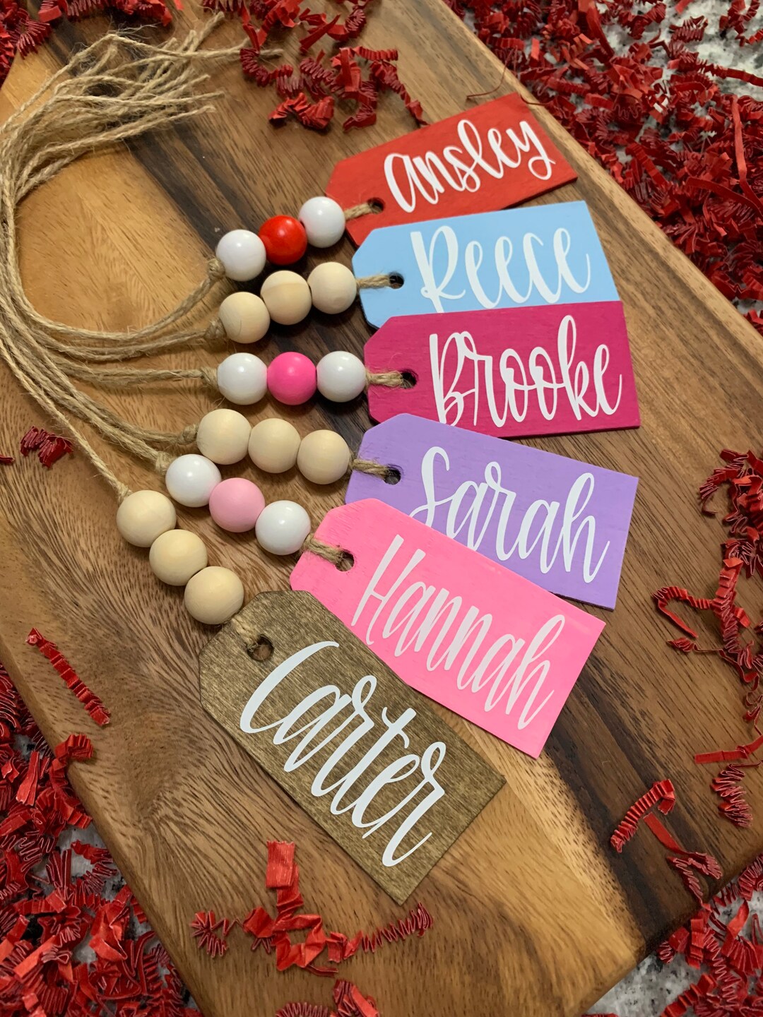 Valentine’s Day Name Tag, Valentine’s Heart Tag, Beaded, Custom ...