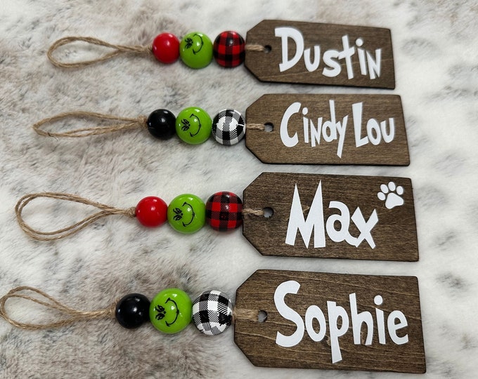 Beaded Wooden Christmas Stocking Name Tag, Personalized Stocking Tag ...