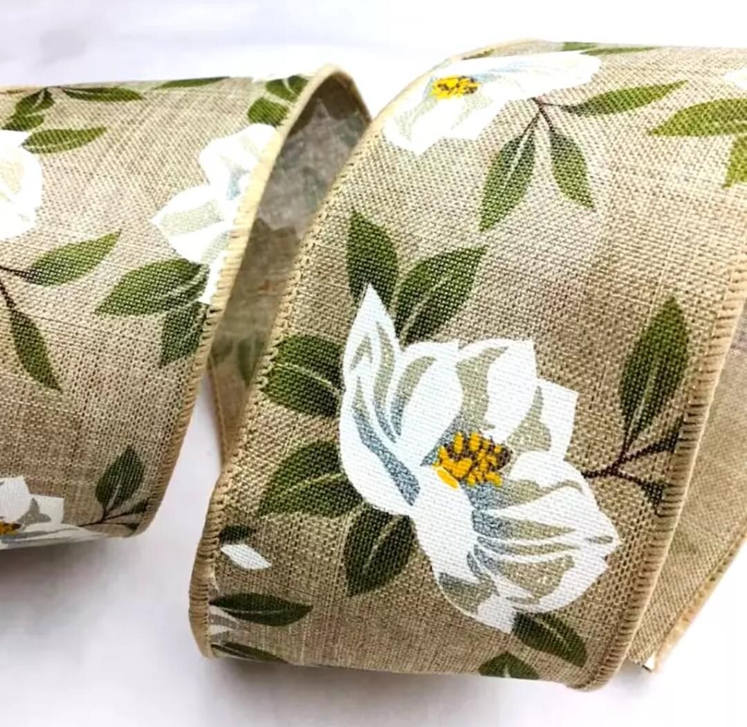 Sweet Magnolia Ribbon Floral Ribbon 2.5" Wired Ribbon Spring Ribbon ...