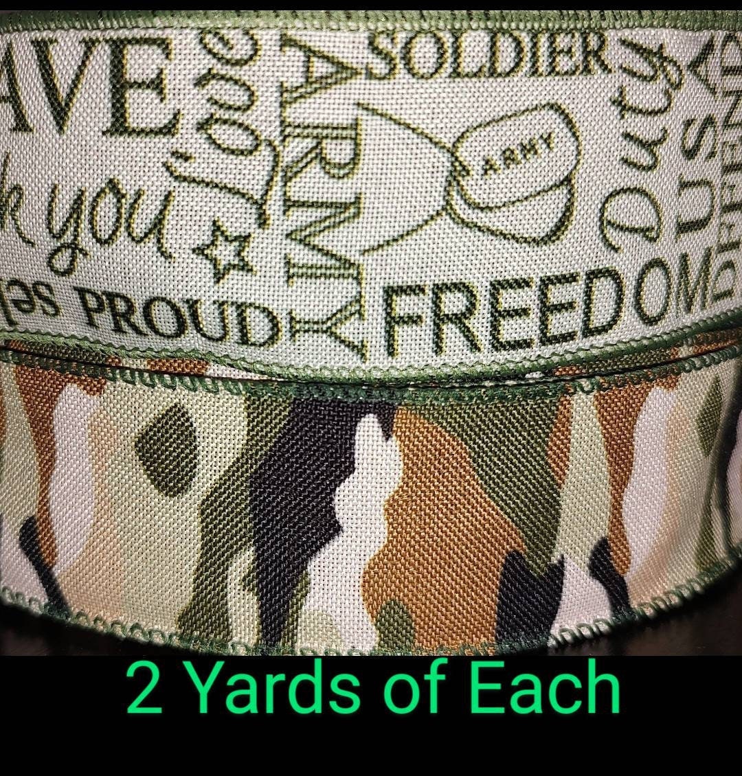 Army Wired Ribbon 4 Yard Lot. 2 Yards of Each Ribbon~ Army Camo Ribbon ...
