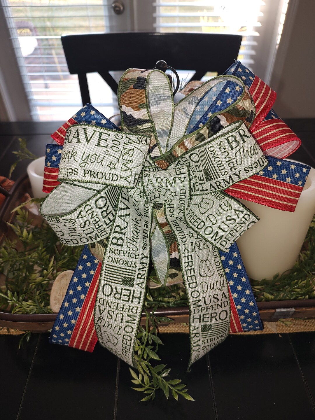 Army Bow, Wreath Bow, Lantern Bow, Decor, Service Hero, Bow for Wreath ...