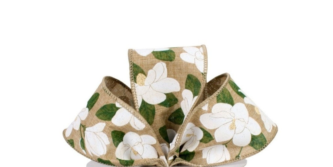 Sweet Magnolia Ribbon Floral Ribbon 2.5" Wired Ribbon Fall Ribbon ...
