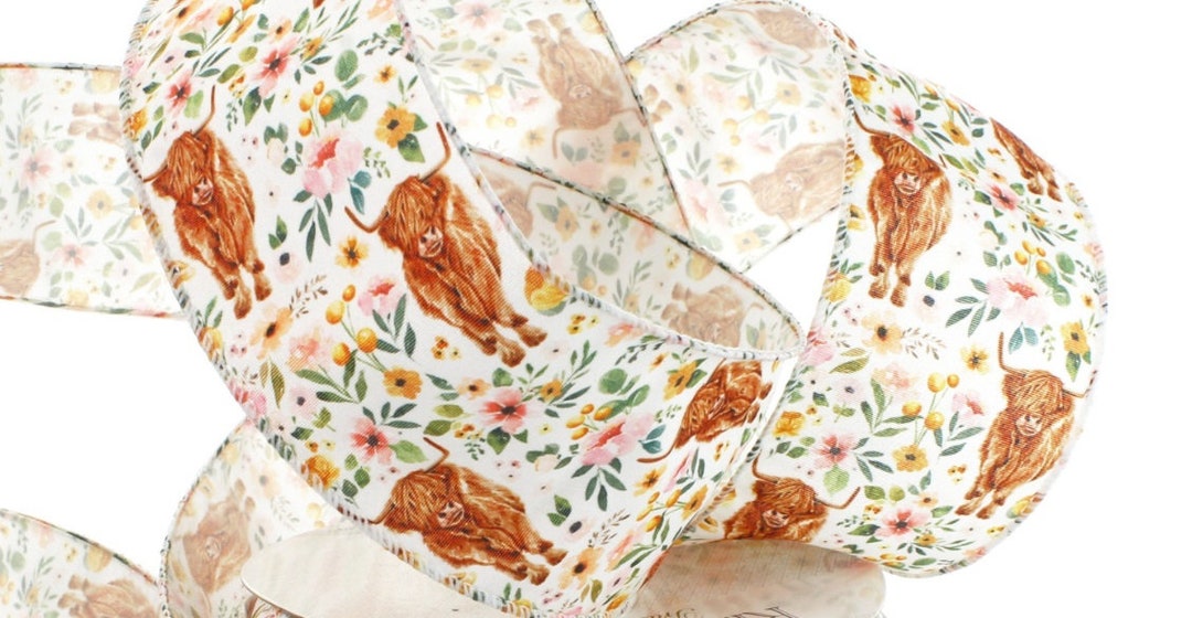 Highland Cow Wired Ribbon 2" Floral Craft Ribbon - Etsy
