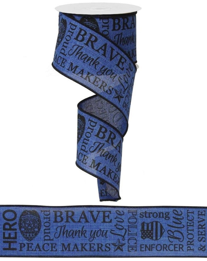 Police Ribbon Police Badge Wired Ribbon 1.5 Black Blue - Etsy