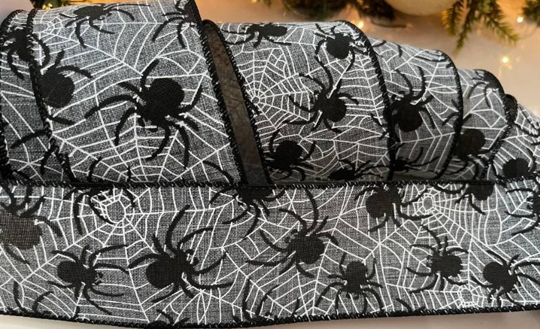 2" Spiderweb WIRED Ribbon 2" Spider Ribbon 2" Linen Ribbon 2" Halloween ...