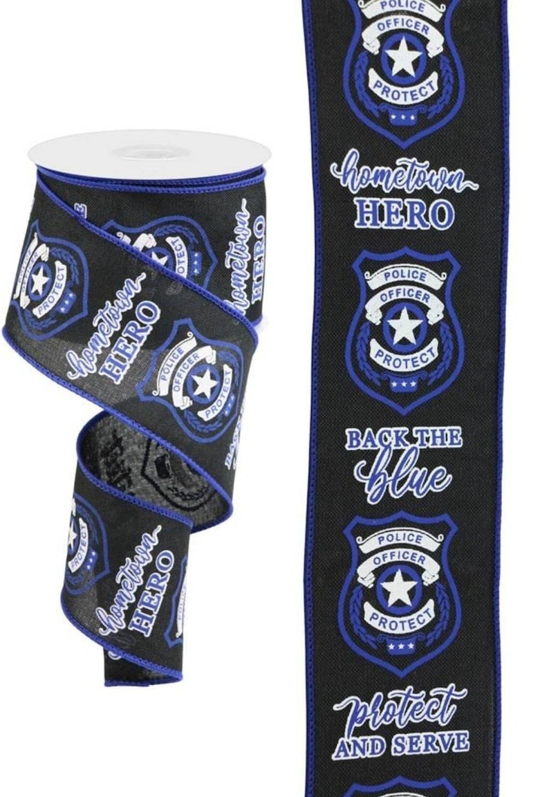 Police Ribbon Police Badge Wired Ribbon 2.5 Black Blue - Etsy