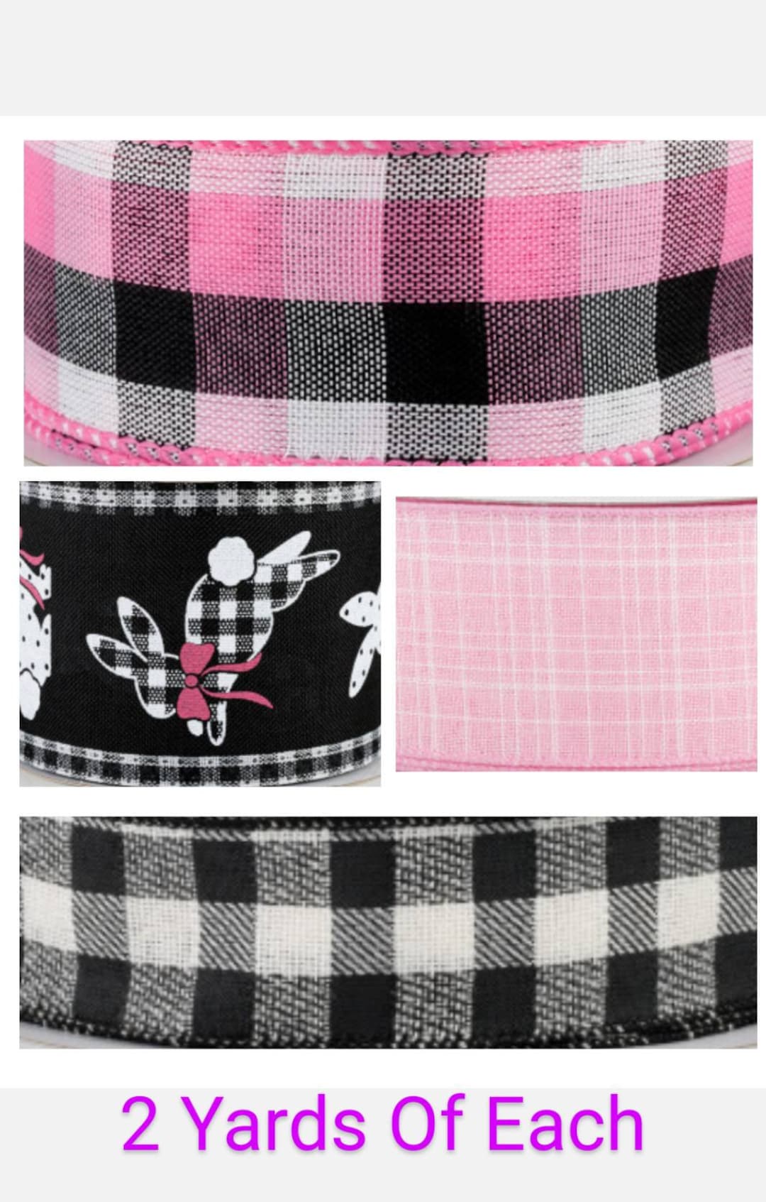 Easter Wired Ribbon 8 Yard Lot ~rabbit Ribbon~ Buffalo Check Ribbon~ 2 ...