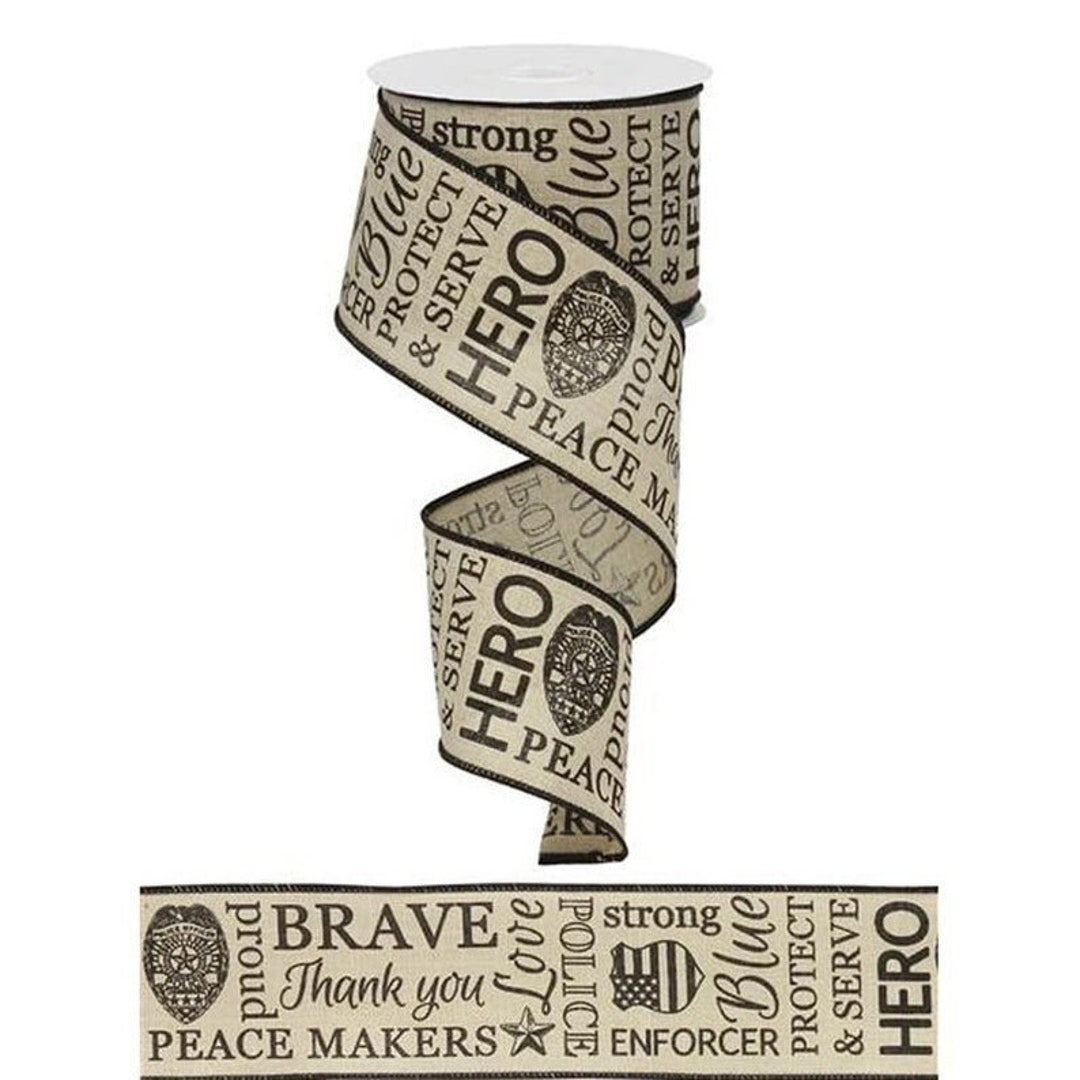 Police Ribbon Police Badge Wired Ribbon 2.5" Burlap Ribbon Police ...