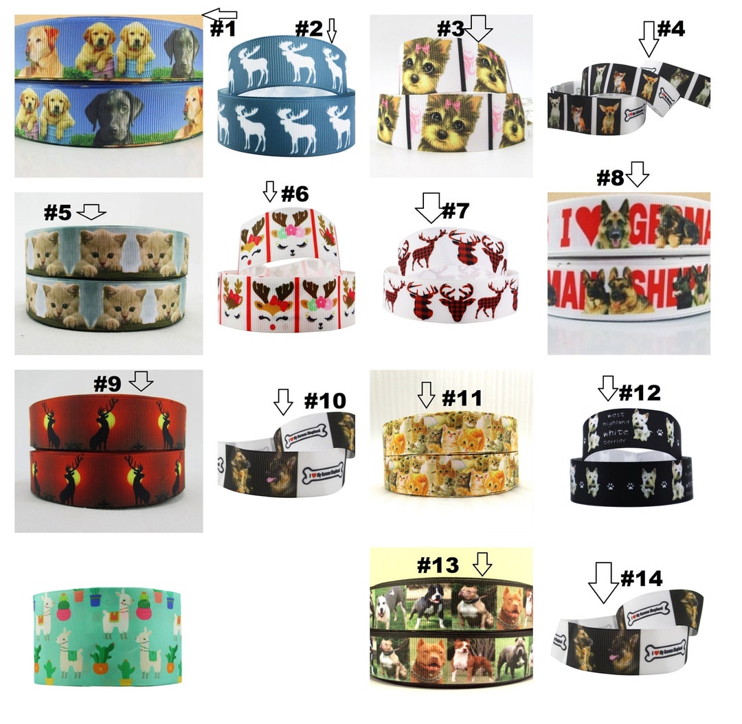 7/8" 1" Dog and Cat Ribbon for Collars Crafts Doggie Ribbon Deer Ribbon ...