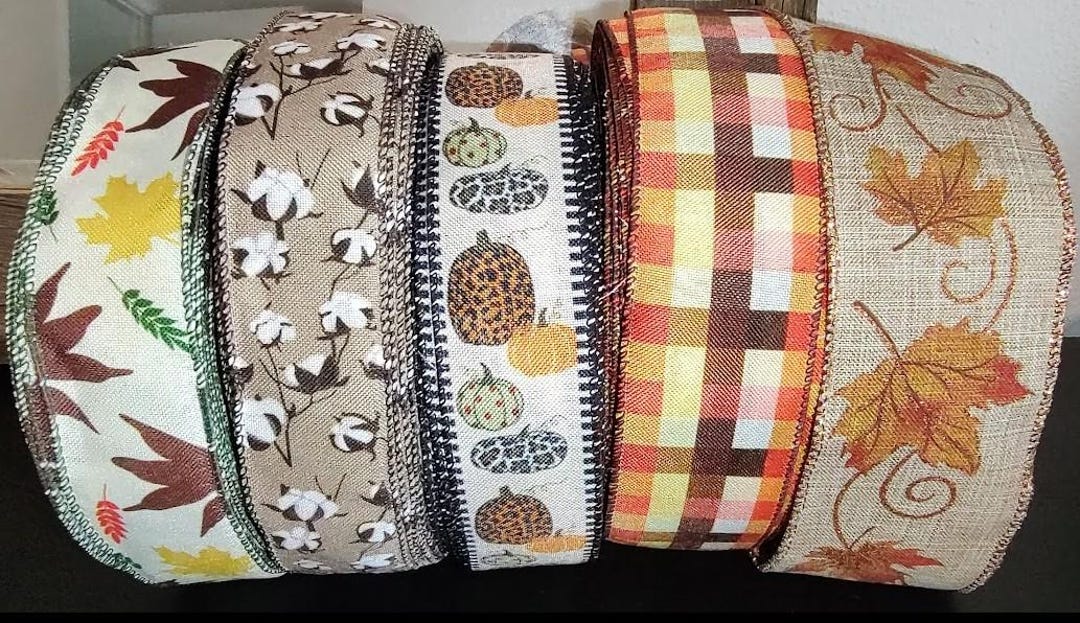 Fall Wired Ribbon 5 Yard Lot ~ Autumn Ribbon Lot Maple Leaf Pumpkin ...