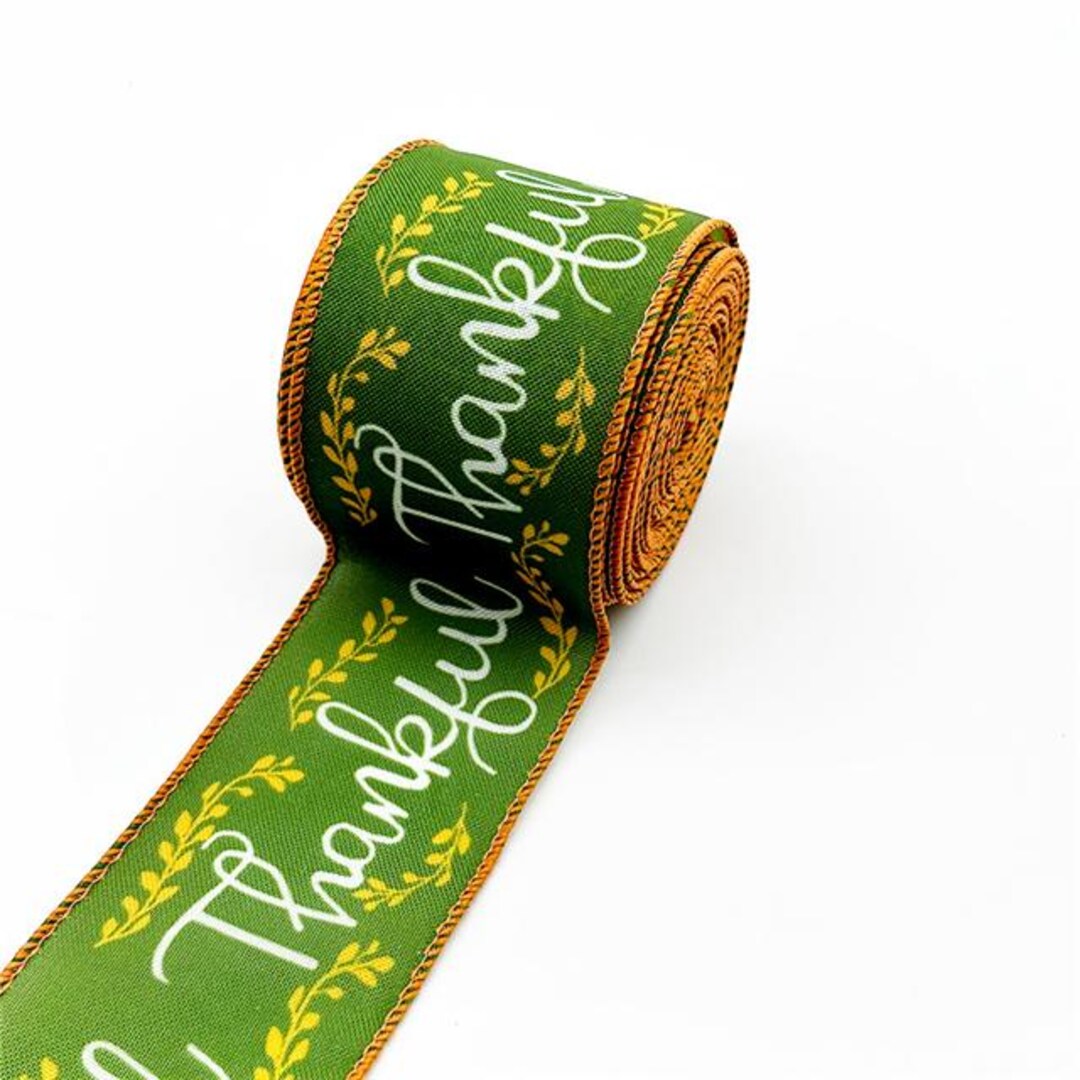 Thanksgiving Wired Ribbon 2.5" Thankful Green 2.5" Ribbon for Wreaths ...