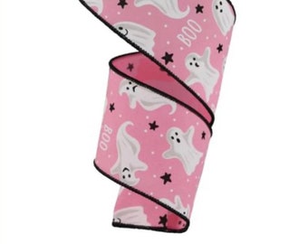 2.5 X 10yd Ghosts/boo Lite Pink/white/black, Halloween Ribbon ...