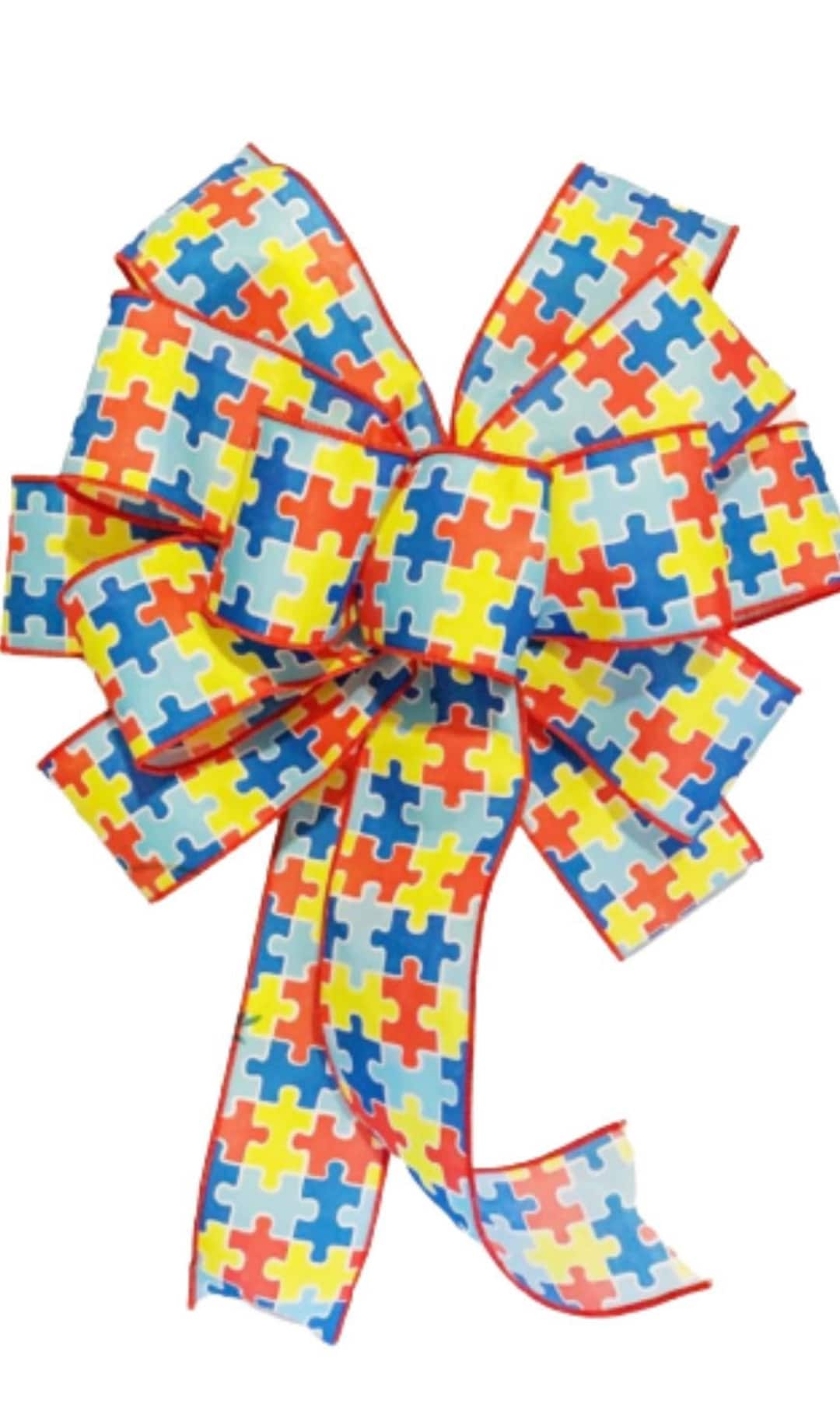 Autism Awareness Bow, Puzzle Wired Ribbon, Decor Bow, Bow for Wreath ...