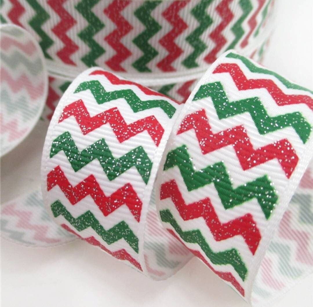 Christmas Chevron Ribbon, Red and Green Glitter Grosgrain, 7/8" - Etsy