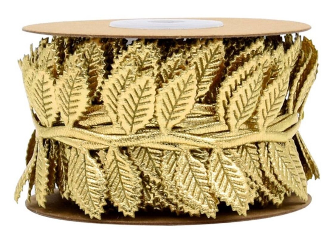 Leaf 4.5 Cm Width Ribbon Trim 1/8 Leaf Metallic Gold autumn Ribbon Fall ...