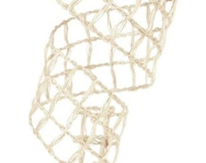 2.5 Cream Wired Jute Netting Ribbon 2.5 Natural Ribbon 2.5 Wired Mesh ...