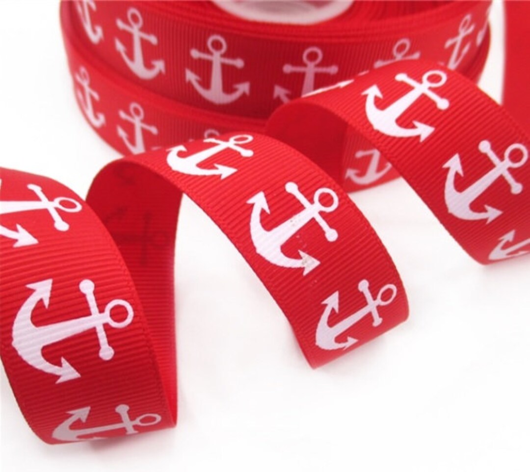7-8-inch-anchor-grosgrain-ribbon-for-hair-bows-red-anchor-etsy