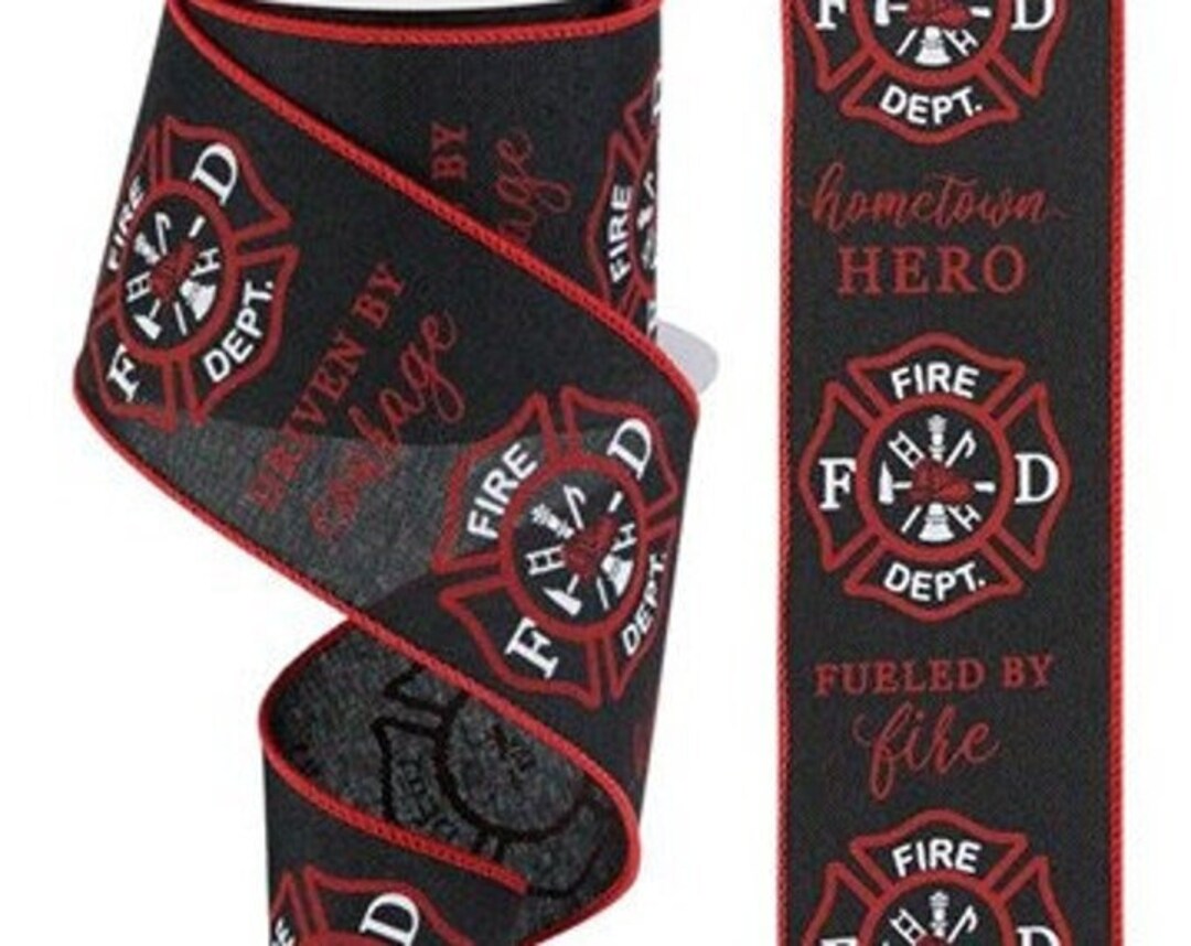 Black Red Fire Fighter Ribbon 1.5 Fire Fighter Badge Ribbon Firefighter ...