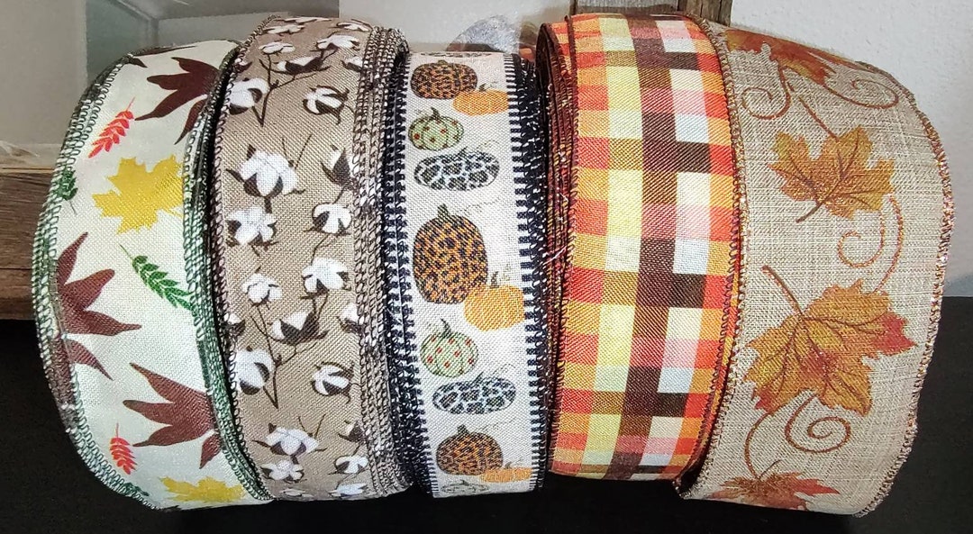 Fall Wired Ribbon 5 Yard Lot Autumn Ribbon Lot Maple Leaf Pumpkin ...