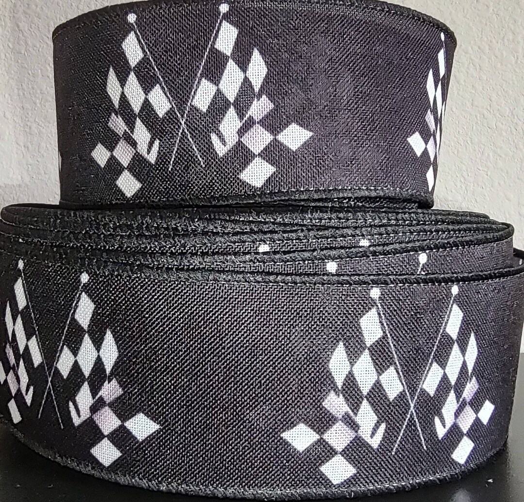 2" Wired Checkered Flag Ribbon 2" Black and White Ribbon 2" Wired ...