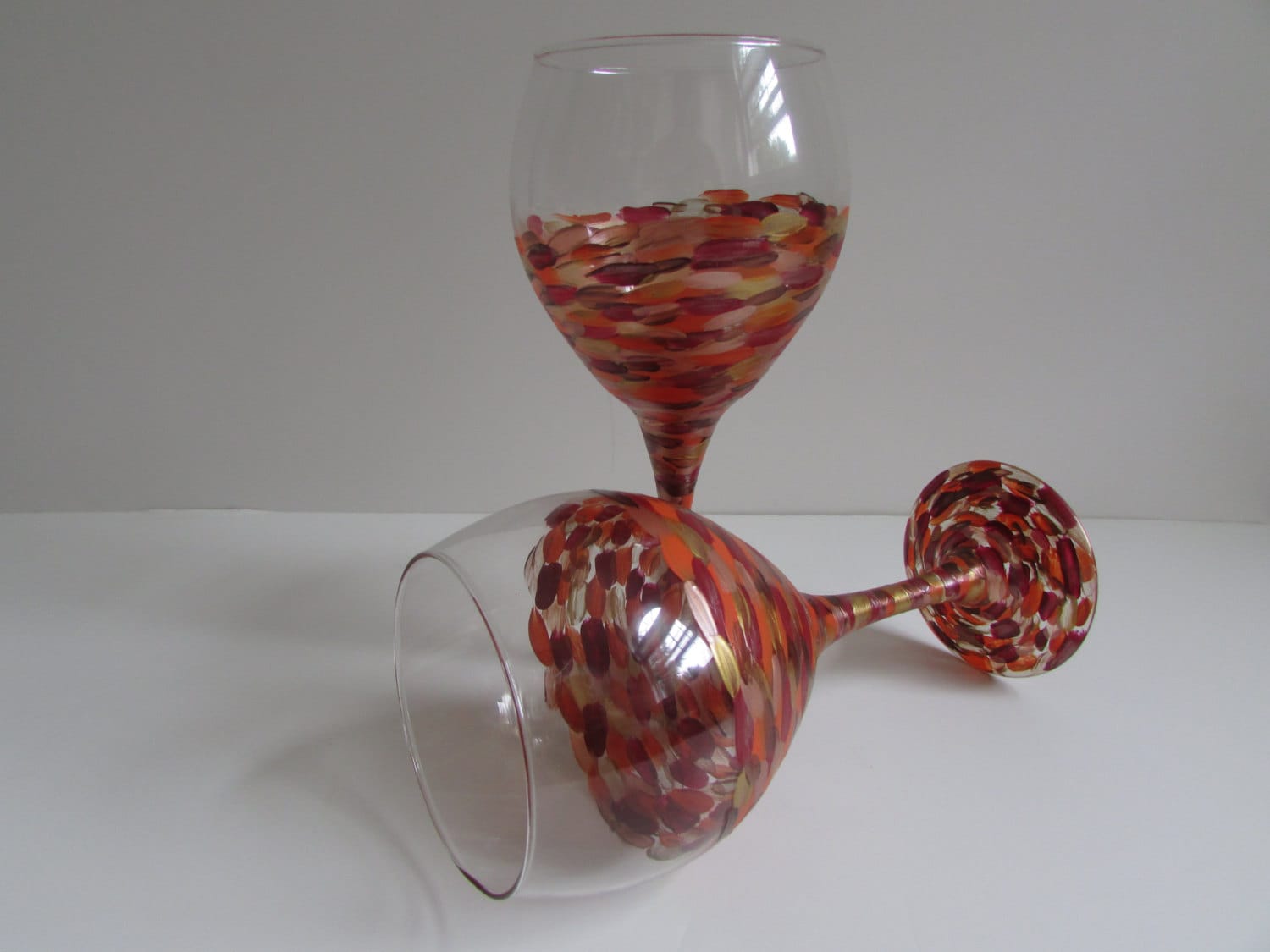 Wine Glass Hand Painted Autumn Glassware Fall Harvest Wine Glass Set of ...