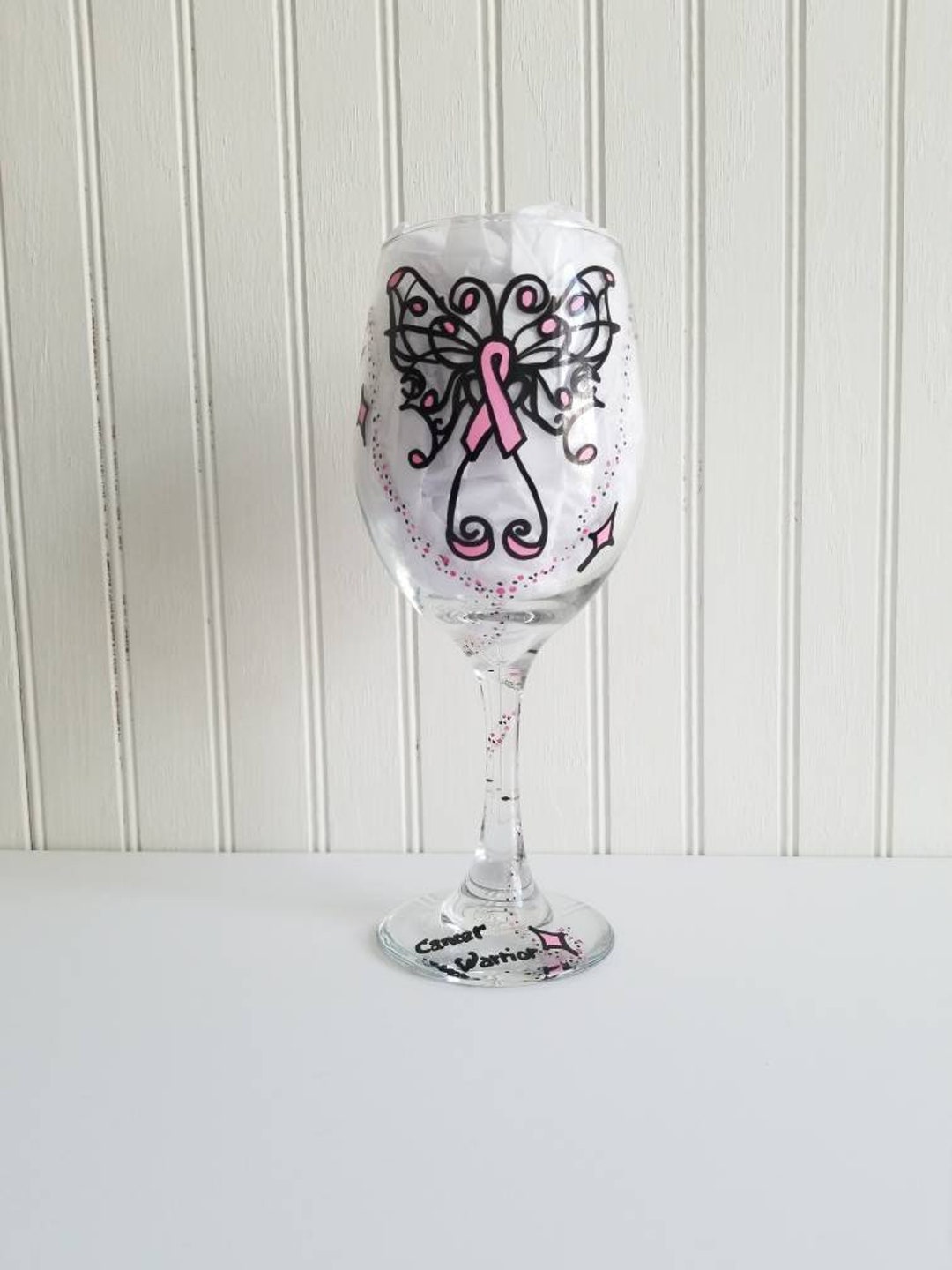 Hand Painted Wine Glass Breast Cancer Awareness Glass Cause Ribbon ...