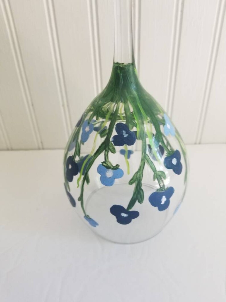 Wine glass hand painted floral wine glasses blue flowers | Etsy
