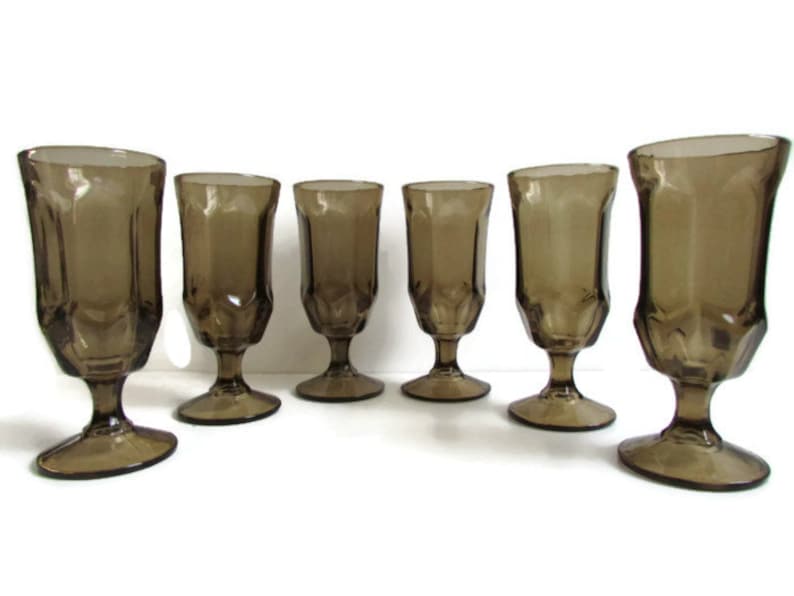 Vintage Fostoria Smokey Gray Sundae Cups Sherbert Cups Dessert Cups ...