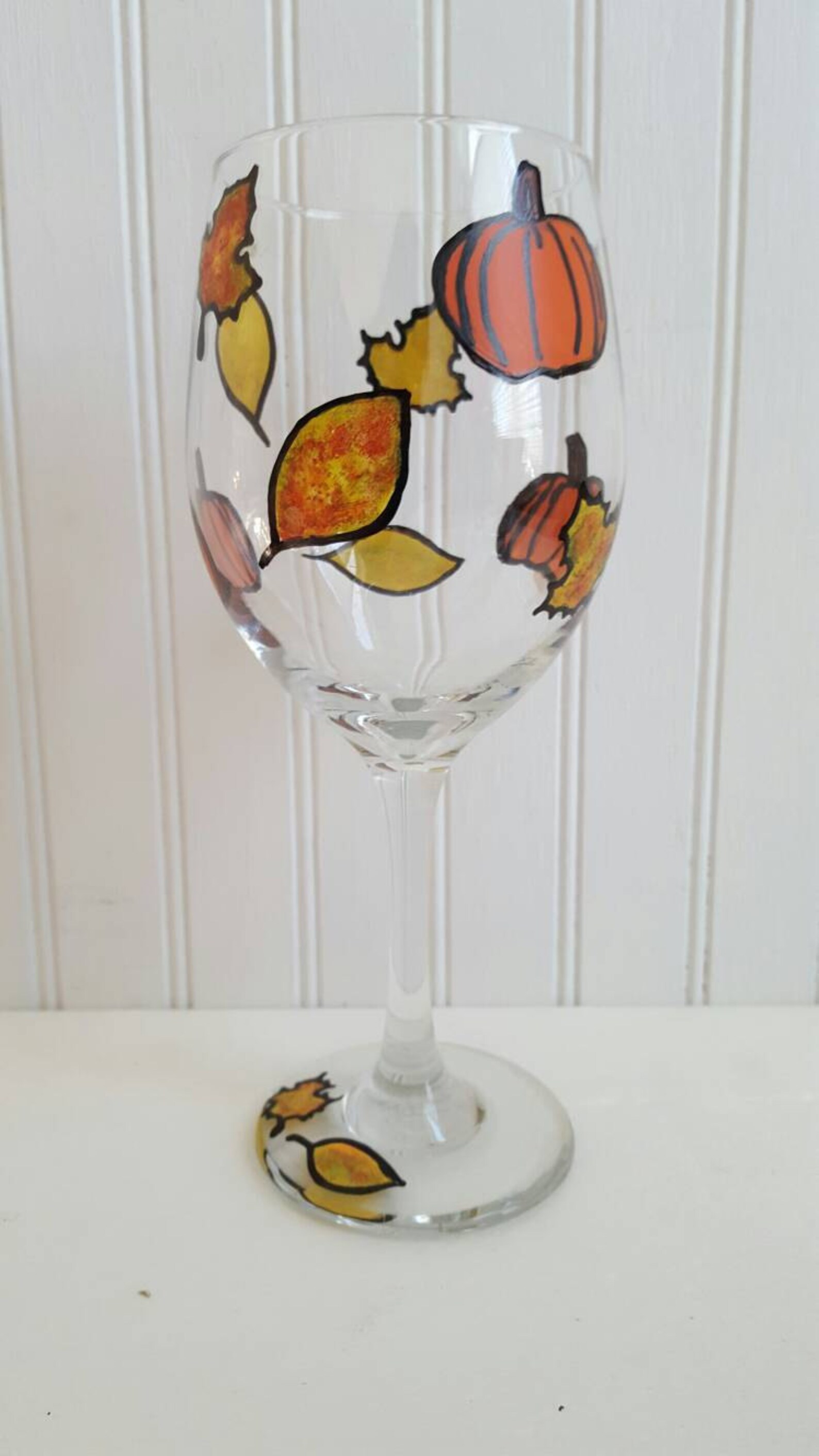 Wine Glass Hand Painted Fall Wine Glass Pumpkin Halloween - Etsy