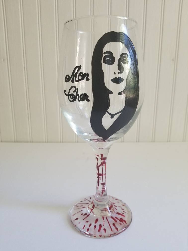 Halloween Wedding Glasses Hand Painted Addams Family Gomez and Morticia ...