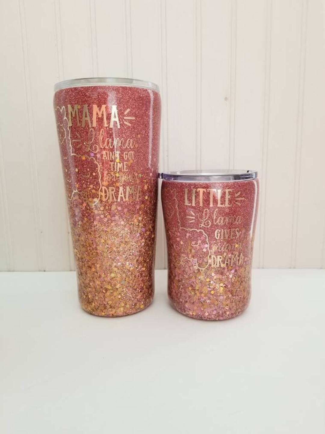 Glitter Tumbler Mommy and Me Tumbler Mama Llama Drama Glitter Custom ...