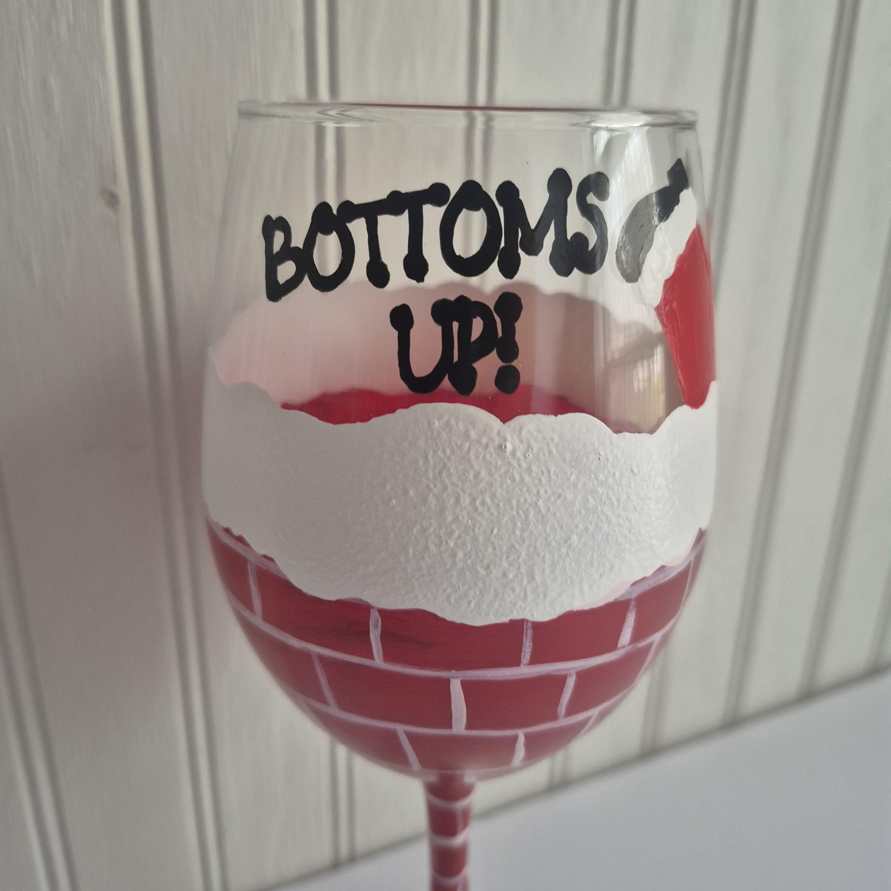 Hand Painted Wine Glass Christmas Wine Glass Santa Bottoms up Painted ...
