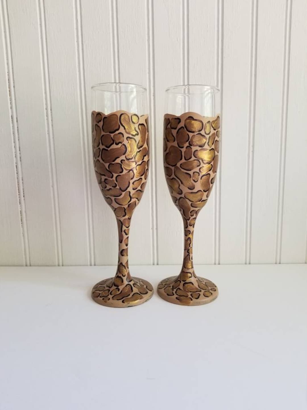 Cheetah Print Champagne Flutes Leopard Print Bachelorette Glass Hand ...