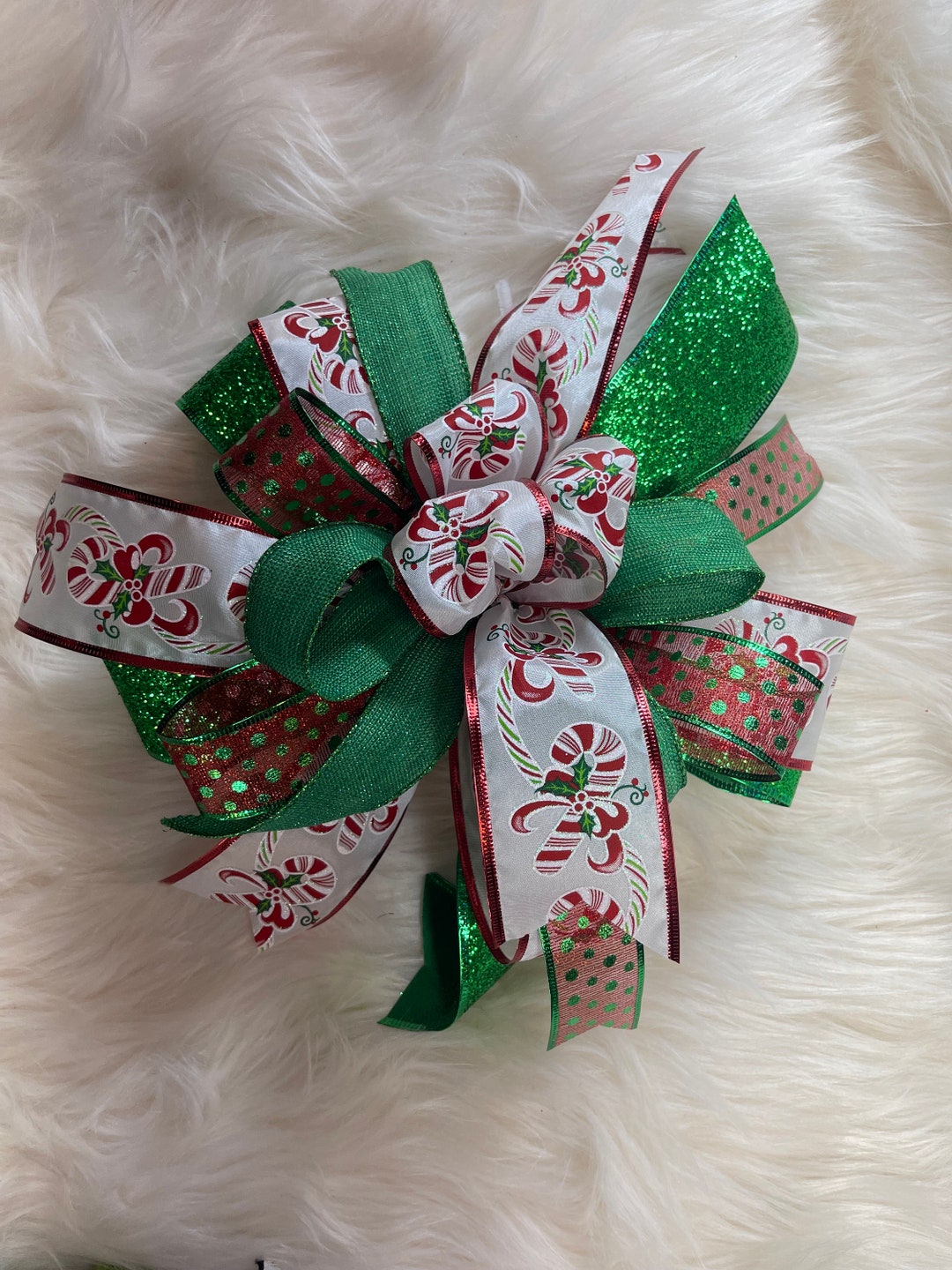Christmas Bow, Ready Made Ribbon Bow, Diy Wreath Bow, Christmas Candy ...