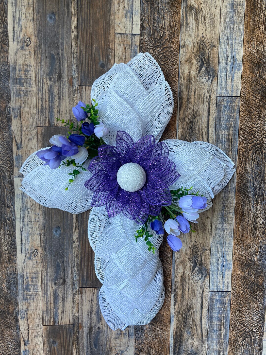 Easter Cross Wreath, White and Purple Easter Cross, Cross Wreath ...