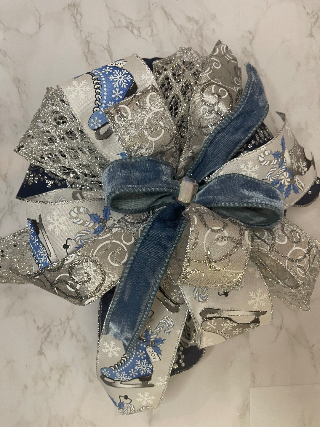 Ice Skates Tree Bow, Ice Skates Bedazzled Bow, Elegant Winter Bow ...