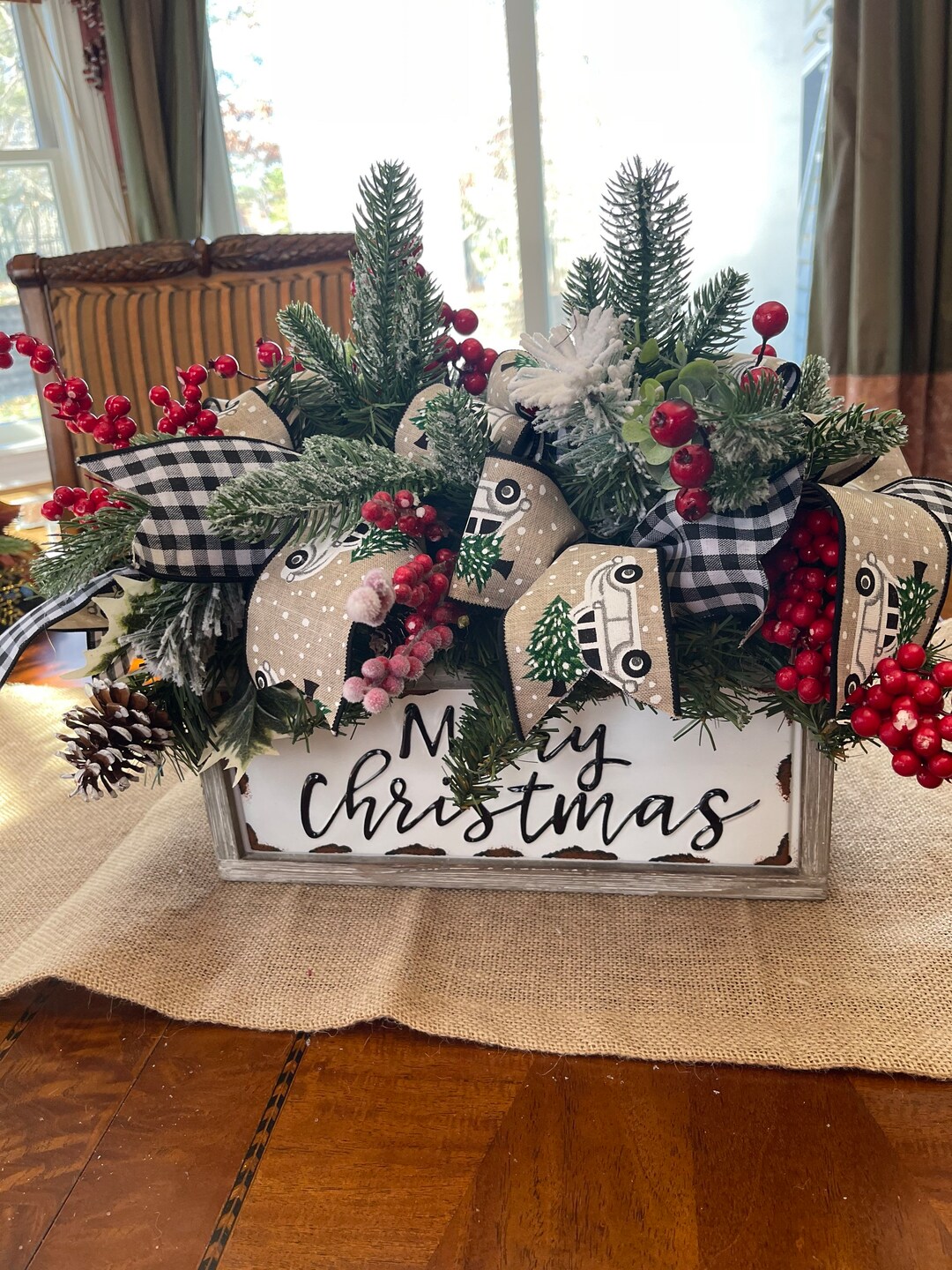 Christmas Poinsettia and Berries Centerpiece Buffalo Check - Etsy