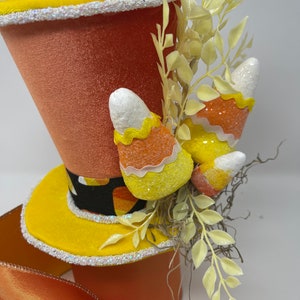 Candy Corn Top Hat Wreath Decor, Halloween Candy Corn Hat Wreath Attachment, Top Hat With Candy ...