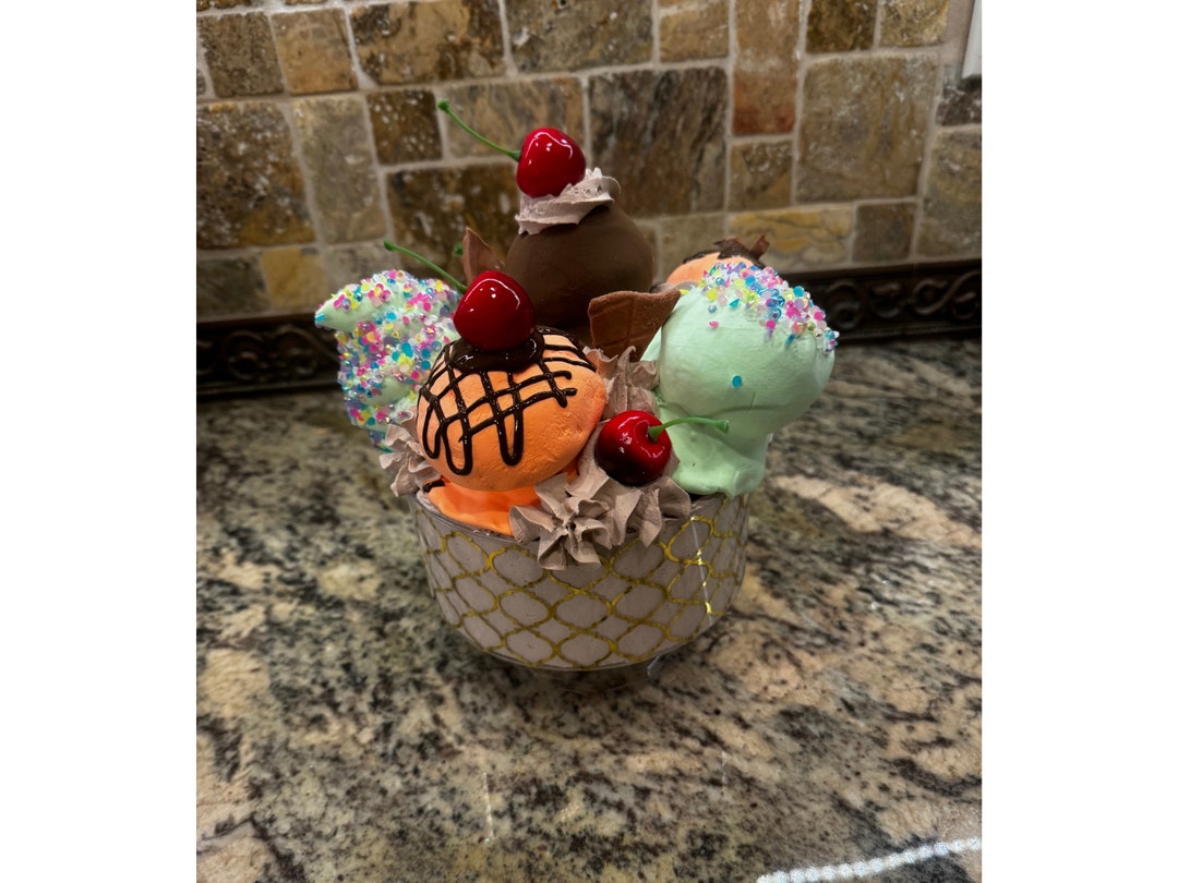 Fake Bake Ice Cream Bowl , Artificial Ice Cream Arrangemen, Faux Ice ...