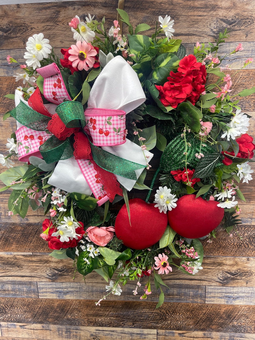 Cherryamsndlowers Wreath for Front Door, Cherry Wreath, Red Cherries ...