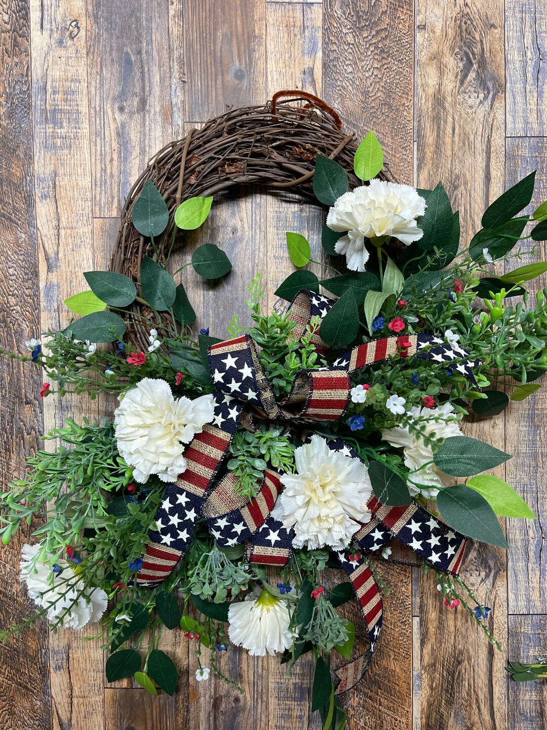 Patriotic Flower Wreath for Front Door Flag Wreath American - Etsy