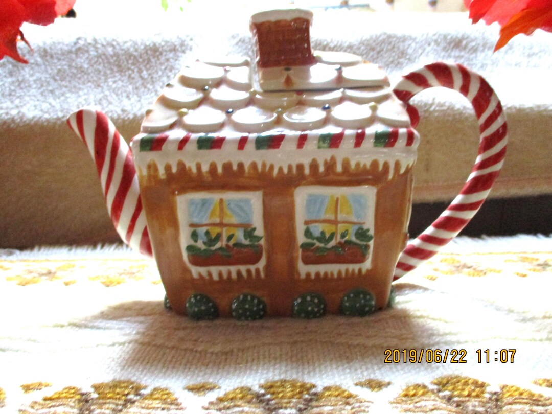 Gingerbread House Porcelain Teapot, Christmas Decor, Pristine Condition ...